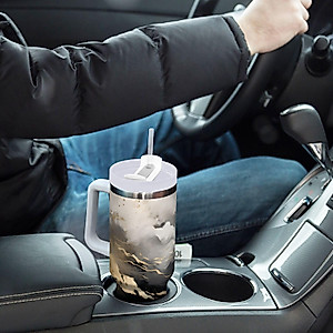 ALAZA Black & Gold Marble Mountain 40 oz Tumbler Stainless Steel Water Bottle Vacuum Insulated Cup with Straw Lid & Handle For Travel Car Cup Holder