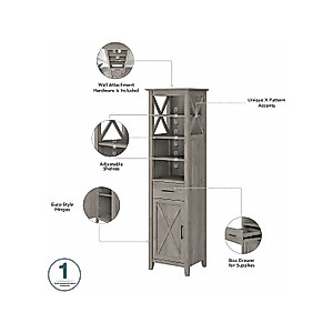 Bush Furniture Key West Bathroom Tall Narrow Bookcase Cabinet, Driftwood Gray