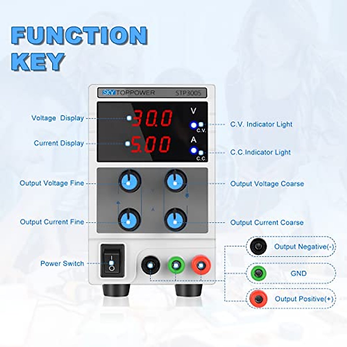 DC Power Supply Variable 30V 5A 3-Digital Single-Output 110V Lab Regulated Power Supply with Alligator Leads, Power Cord for DIY Electronics Testing, Repairing& Researching