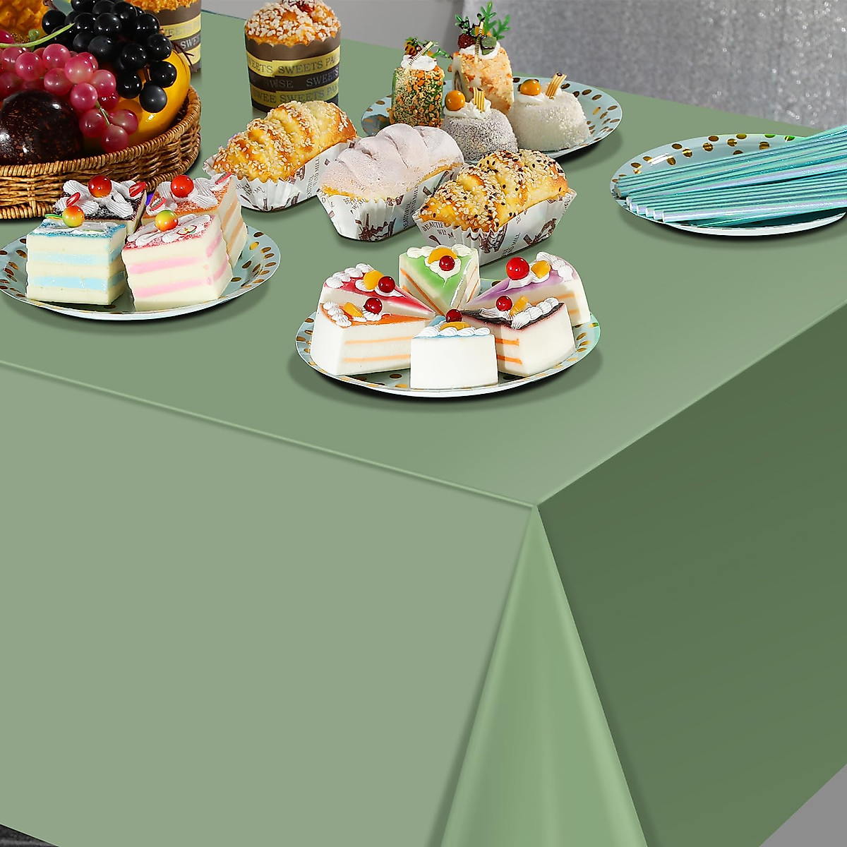6Pack Sage Green Plastic Tablecloths for Rectangle Tables, Light Green Disposable Tablecloth, Waterproof Sage Green Table Cover for Birthday Bridal Wedding Baby Shower Party Decorations, 54 X 108Inch