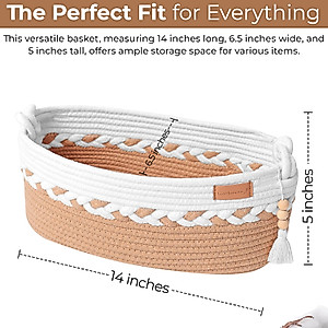 Bathroom Basket - Spacious Toilet Paper Basket for Back of Toilet - 14" x 6.5" x 5" Back of Toilet Basket - Toilet Basket Tank Topper w/Removable Tassel - Braided Toilet Tank Basket w/Knot Handles