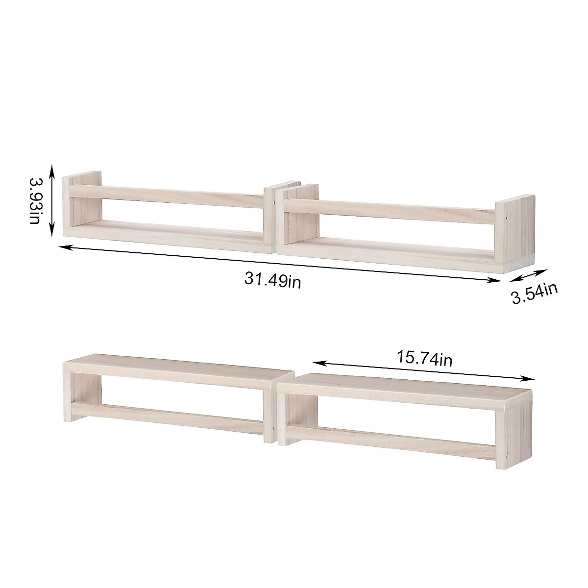 LIANTRAL Kids Bookshelf for Wall, Set of 4 Wall Bookshelf for Kids Room, Nursery Book Shelves for Bedroom Bathroom Kitchen Nursery Decor, Book Shelf Organizer, Natural Wood