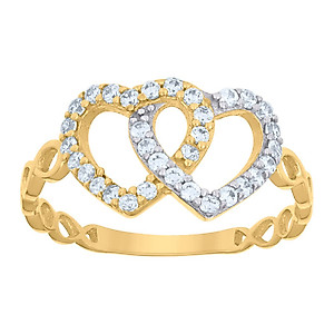 10k Two tone Gold Womens CZ Cubic Zirconia Simulated Diamond Double Love Hearts Ring Measures 9.6mm Long Jewelry for Women
