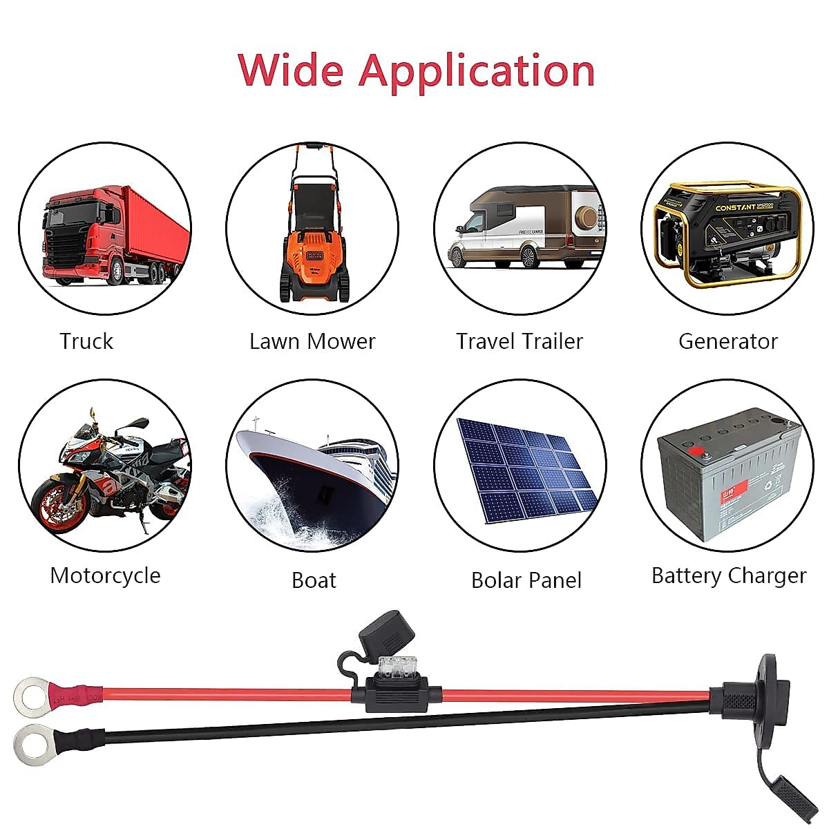 Billion wealth 3.3 Feet 10 AWG SAE Power Socket Sidewall Port to O Ring Connecters Extension Cable Connector with 10A 15A 20A 25A 30A Fuse Compatible with Solar Generator Battery Charger