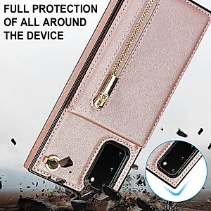 Jaorty Crossbody Case for Samsung Galaxy S20 FE 5G Case with Card Holder,6.5" (NOT for S20) Galaxy S20 FE 5g Phone Case Wallet with Strap for Women, Credit Card Slots Cases Lanyard Kickstand,Rosegold