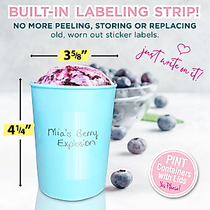 KOYAIRE Pint Ice Cream Containers for Homemade Ice Cream (16oz. Each / 4 Pack), Airtight, Reusable Freezer Storage Containers with Lids - Set of 4