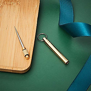 5 Pieces Portable Titanium Toothpicks Pocket Toothpicks Keychain Brass with Metal Toothpick Holder for Outdoor Picnic Camping Accessories