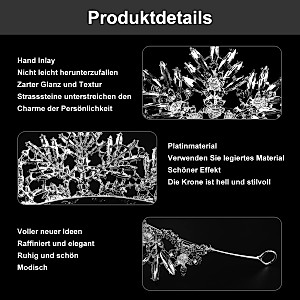 Vintage Baroque Crown Bridal Wedding Crown Crystal Tiara and Crowns Princess Wedding Crown Rhinestone Birthday Tiaras Pageant Headband Bride Hair Accessories for Women and Girls (Black)