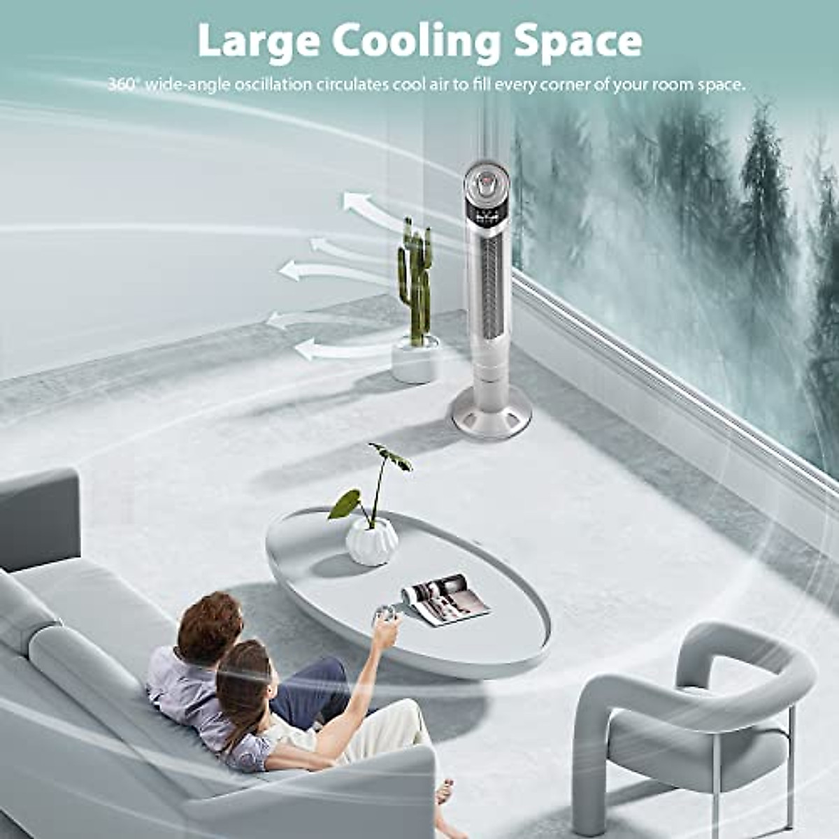 Antarctic Star Tower Fan Oscillating Fan Quiet Cooling Remote Control Powerful Standing 3 Wind Modes Bladeless Floor Fans Portable Bladeless Height Adjust, 8 Wind Speed Bedroom Office 47-Inch Silver