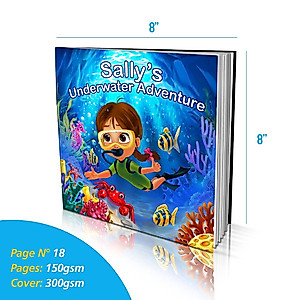 Personalized Story Book by Dinkleboo - "The Underwater Adventure" - for Kids Aged 0 to 8 Years Old - A Story About Exploring The Sea and Meeting Magnificent Sea Creatures - Soft Cover (8"x 8")