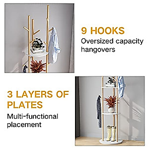 LIWSHWZ Freestanding Coat Rack with 9 Hooks and 3 Shelves, Hall Tree for Jackets, Coats, Hats, Bags, for Home Office Entryway Corridor (White)