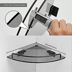 Sofinny Glass Corner Shelf for Bathroom Corner Shower Shelf Black Tempered Glass Shelf with Rail Bathroom Corner Organizer Bathroom Shelves Wall Mounted-2 Pack