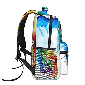 FeHuew Tie Dye Colorful Howl Wolf Backpack Bookbag 16 inch Laptop Bag Shoulder Bag Casual Daypack for Teenager
