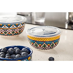 Bico Havana Ceramic Bowl with Air Tight Lid Set of 3(27oz, 18oz, 9oz each), Prep bowls, Food Storage Bowl for Salad, Snacks, Fruits, Microwave and Dishwasher Safe