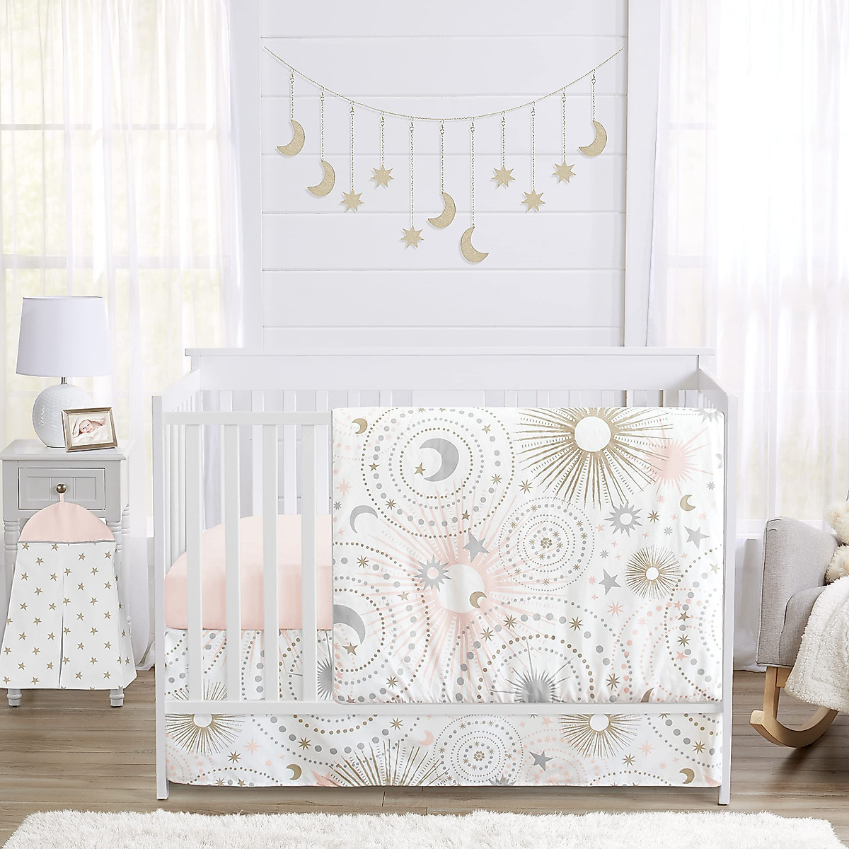 Gold and White Star Fabric Memory Memo Photo Bulletin Board for Celestial Collection by Sweet Jojo Designs