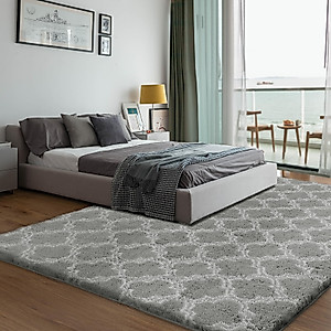 Puremy Area Rug 3x4 Ft, Ultra Soft Rugs for Living Room, Small Plush Indoor Carpet for Bedroom, Kids Room, Playroom, Home Decor, Geometric, Light Grey/White