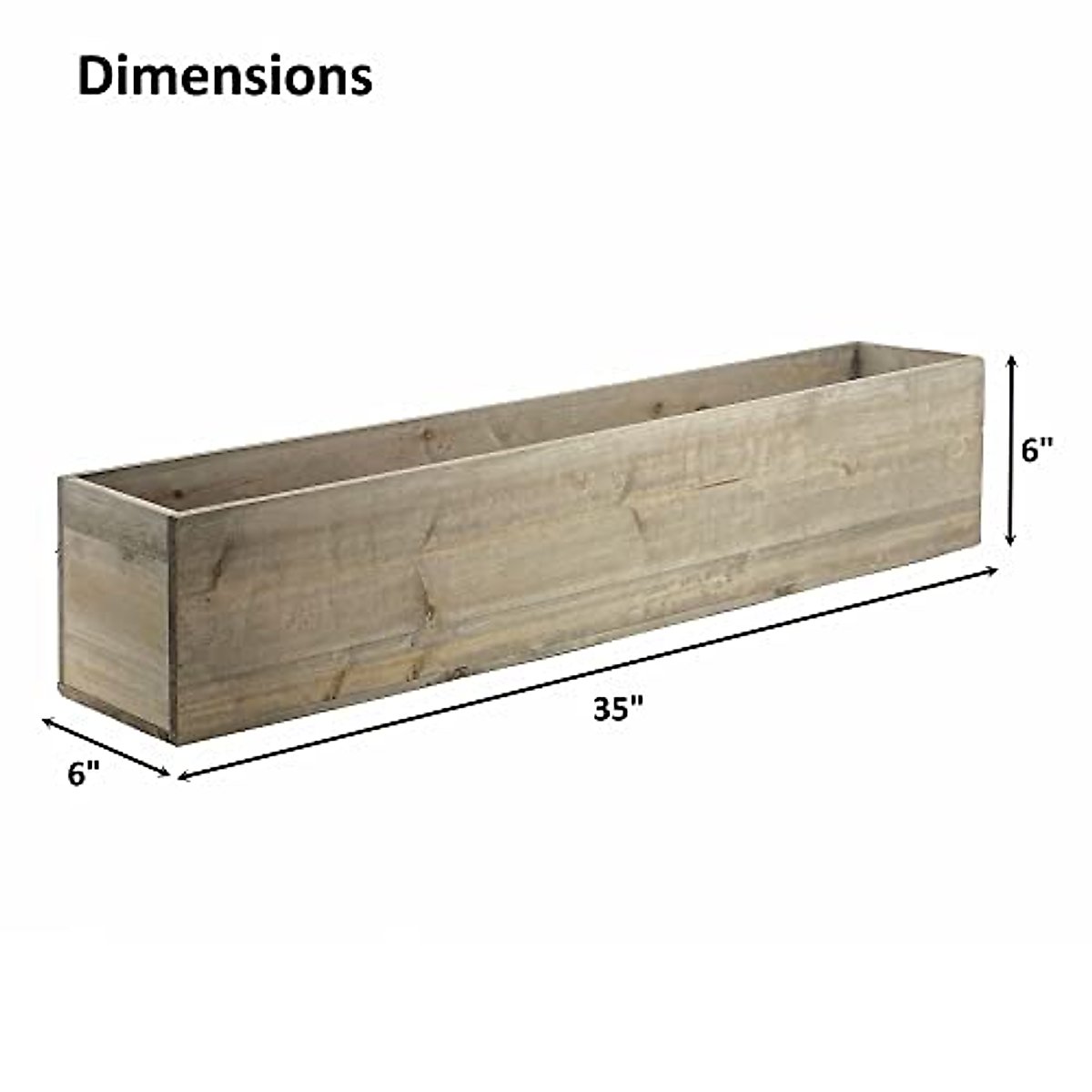 CYS EXCEL Rectangle Wood Planter Box with Removable Plastic Liner (H:6" Open:35"x6") | Multiple Size Choices Wood Rectangular Planter | Indoor Decorative Window Box