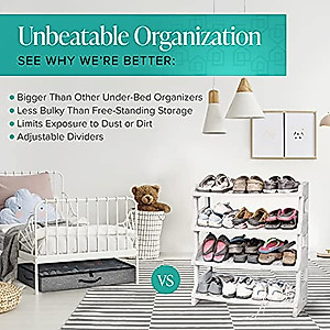 Woffit Under Bed Shoe Storage Organizer - Set of 2 Large Containers, Each Fits 12 Pairs of Shoes - Sturdy Box w/Adjustable Dividers - Underbed Shoe Storage for Kids & Adults, Beige
