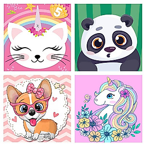 CEUHROG 4 Pack Paint by Numbers for Kids,DIY Paint by Numbers Kit for Kids Beginners Easy Acrylic Watercolor,paint by numbers for kids ages 4-8-12, Home Wall Decor (8x8in)