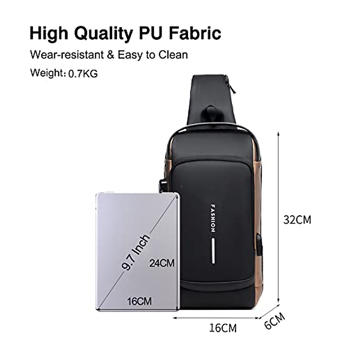 FANDARE Anti-theft Sling Bag Business Men Bag Chest Crossbody bags with USB Charging Port Waterproof Small Backpack for Outdoor Work Hiking Running Sport Travel Bag Black Brown