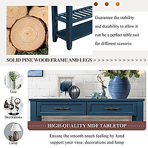 SIYSNKSI 42'' Mid-Century Style Console Table Sofa Table with 2 Storage Drawers and 2 Tiers Shelves, Solid Wood Buffet Sideboard for Hallway, Entryway, Bedroom, Living Room (Navy Blue-053)