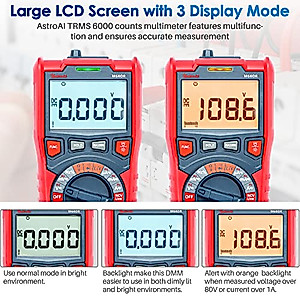 AstroAI Digital Multimeter, TRMS 6000 Counts Auto-Ranging Voltage Tester Voltmeter Measuring AC/DC Voltage Current, Capacitance Resistance Frequency Temperature Continuity Diodes with NCV