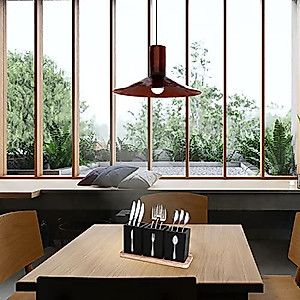 CHONIC Farmhouse Silverware Holder, Rustic Wood Silverware Caddy with Tray, Spoon Fork Knives Flatware Dispenser, Utensil Countertop Organizer, Plastic Cutlery Holder for Kitchen Party (Black)