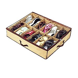 Shonpy Ladies/Kids Storage Household Shoe Bag 12 Cells Underbed Foldable Closet Organizer (Beige) (beige)
