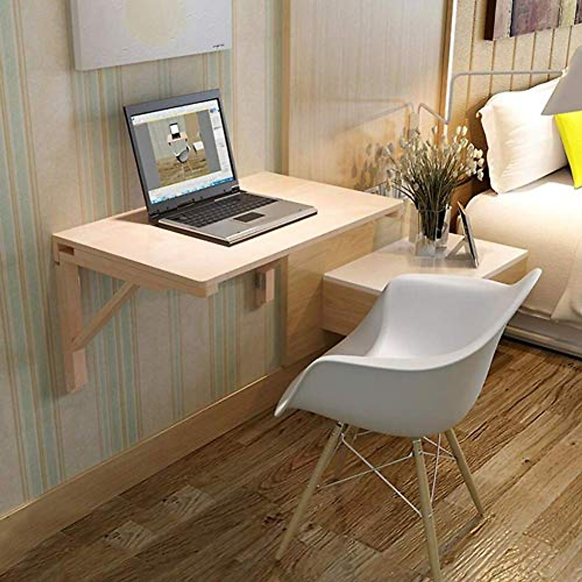 PIBM Stylish Simplicity Shelf Wall Mounted Floating Rack Table Laptop Stand Desk Easy to Fold Bookshelf Solid Wood Smooth Clear Texture Save Space Round Angle,16 Sizes, a , 60x40x40cm