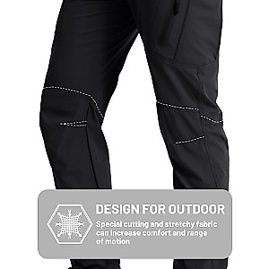TACVASEN Men's Hiking Pants Quick-Dry Water-Resistant Reinforced Knees Pants Black, 30