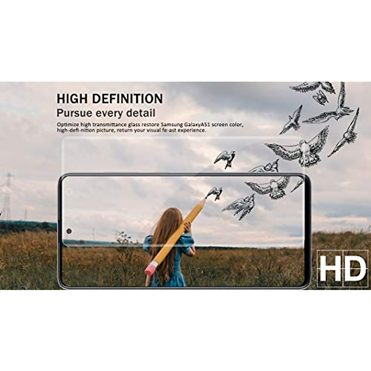 Galaxy A51 HD Clear Tempered Glass Screen Protector + Camera Lens Protectors by YEYEBF, [2+2 Pack] [in-Display Fingerprint][9H Hardness][Bubble-Free] Screen Protector Glass for Samsung Galaxy A51