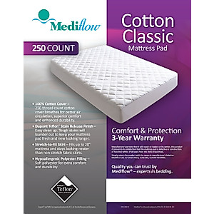 Mediflow Cotton Classic 54 by 75-Inch Mattress Pad, Full, White