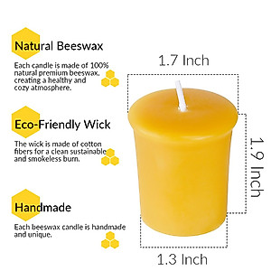 TELOSMA Organic Beeswax Votive Candles - Natural Scent Smokeless for Weddings, Restaurants, Parties, Spa and Decorations -Pack of 12, Yellow