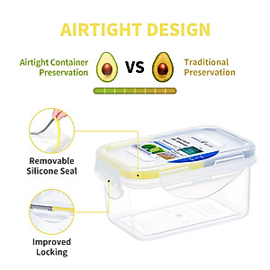 KIGI 6 Pack 6OZ Airtight Plastic Food Storage Containers Set 180ML Rectangular Small Bento Box with Lid