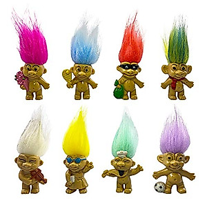 8PCS Troll Dolls, 80s' PVC Vintage Trolls Lucky Doll Action Figures Chromatic Adorable for Collections, School Project, Arts and Crafts, Party Favors