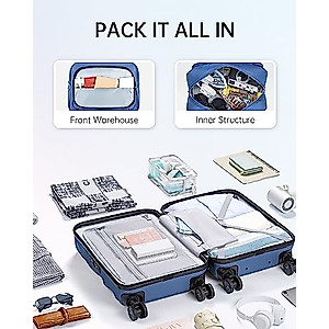 BAGSMART Carry On Luggage, 2 Piece Luggage Sets, PC Hardside Suitcase Airline Approved, 20 Inch Luggage with Spinner Wheels, Travel Luggage Hard Shell Suitcases Set with Duffle Bag for Men Women, Blue