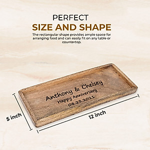Personalized Wooden Serving Platters - Custom Wood Serving Tray with Raised Edges - Decorative Rectangular Wooden Trays for Food, Fruits, Snacks, Appetizers, and Home Parties - 12" X 5" X 0.75"