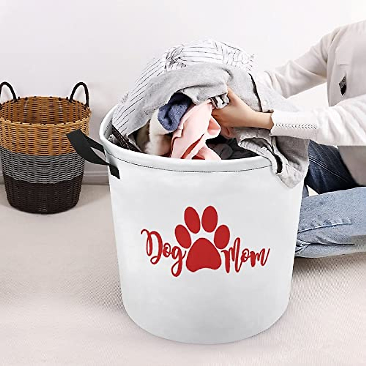 Dog Mom Large Laundry Basket Hamper Bag Washing with Handles for College Dorm Portable