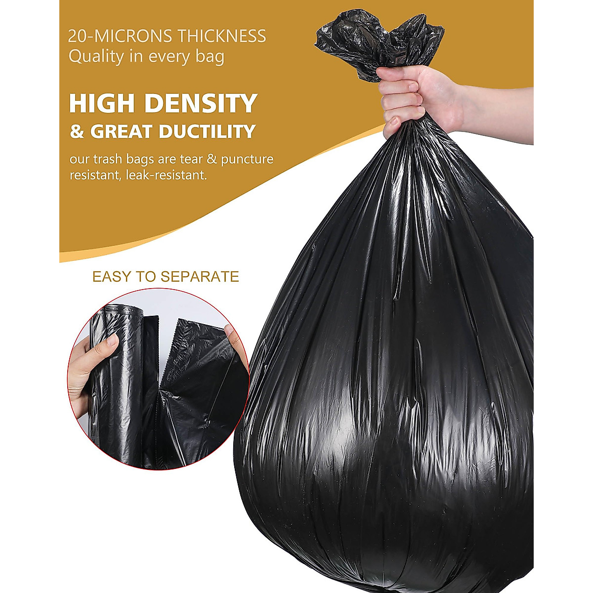 AYOTEE 23 Gallon Trash Bags with Zip Ties, 20-25 Gallon Trash Bags (50 Count Bulk) Large Black Trash Bags 20 Gallon Trash Bags, Extra Large Garbage Bags for Commercial, Household, Lawn (30"x35")