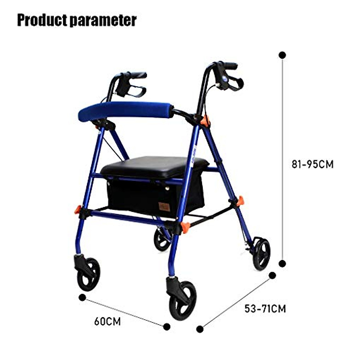 Rollators 4 Wheel with Seat Folding Lightweight, Folding Rollator with Seat and Basket, Rollator Walker for Elderly Adjustable, Disability Aids Walkers, Mobility Walkers 4 Wheels,Load weight 220lbs,Bl