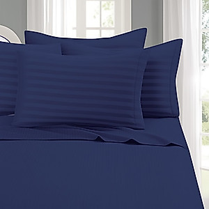 Cotton King Size Sheets, 4 Piece Sheet Set, Deep Pocket up to 16", Sheet & Pillowcase Set, Deep Pocket Hotel Bed Sheets, Breathable & Cooling, Soft Comfy and Quality Sheets (Striped,Navy Blue,King)