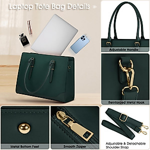 IGOLUMON Laptop Bag for Women 15.6 Inch Laptop Tote Bag Large Work Bag Waterproof Leather Office Briefcase Business Computer Bag Shoulder Handbag Dark Green