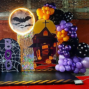 Jobkoo Black Purple Orange Balloon Arch Kit, Matte Orange Purple Black Balloon Garland Confetti Latex Balloons Orange Black Purple Helium Balloon for Happy Graduation Birthday Halloween Party Decor