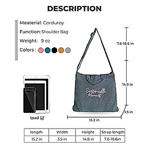 Corduroy Tote Bag for Women,Large Tote Bag ,Shoulder Bag with Zipper&Inner Pockets,Hobo Crossbody Handbag Casual Tote. (Grey)