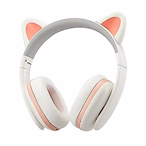 Censi Music Headset Headphone Creative Cat Ear Stereo Over-Ear Game Gaming Bass Headset Noise Canceling Headband Earphone with MIC Rechargeable Port for Bluetooth 4.0 Device (White, Blutooth)