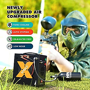 PCP Air Compressor 4500Psi/30Mpa High Pressure Air Compressor for Paintball/Scuba Tank, Oil-Free & No-noise & Auto-Shut off Air Compressors for Air Rifle/PCP Air-Gun, Powered by 12V DC or 110V-220V AC