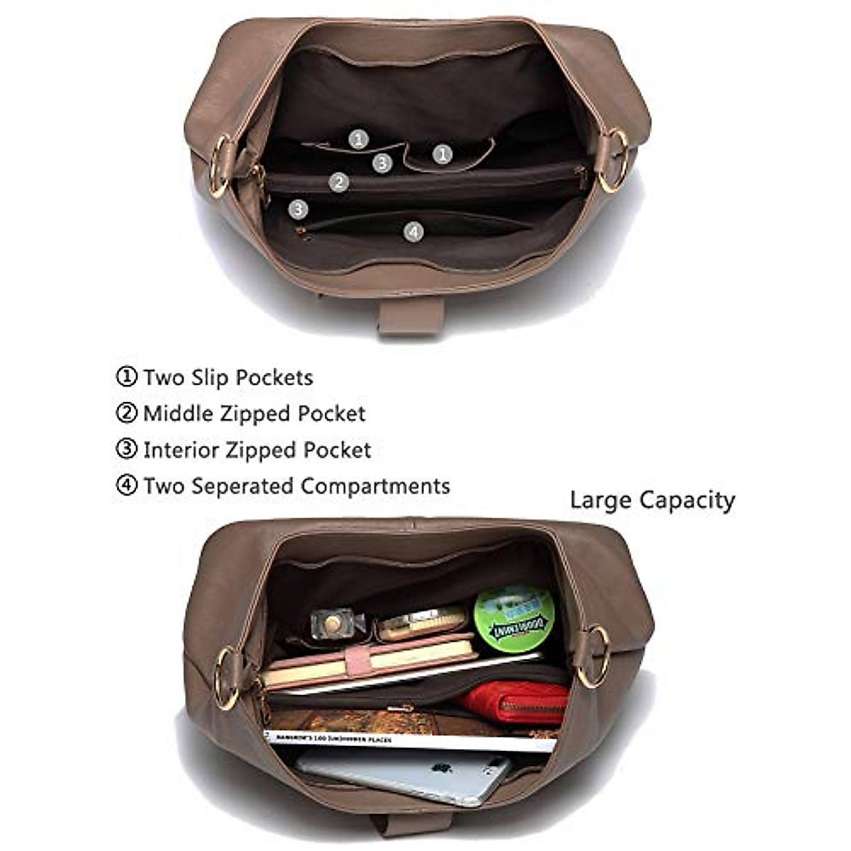 VASCHY Shoulder Bag Purse for Women, SAC PU Leather Fashion Vintage Tassel Hobo Handbag Purse Tote with Detachable Crossbody Shoulder Strap Khaki