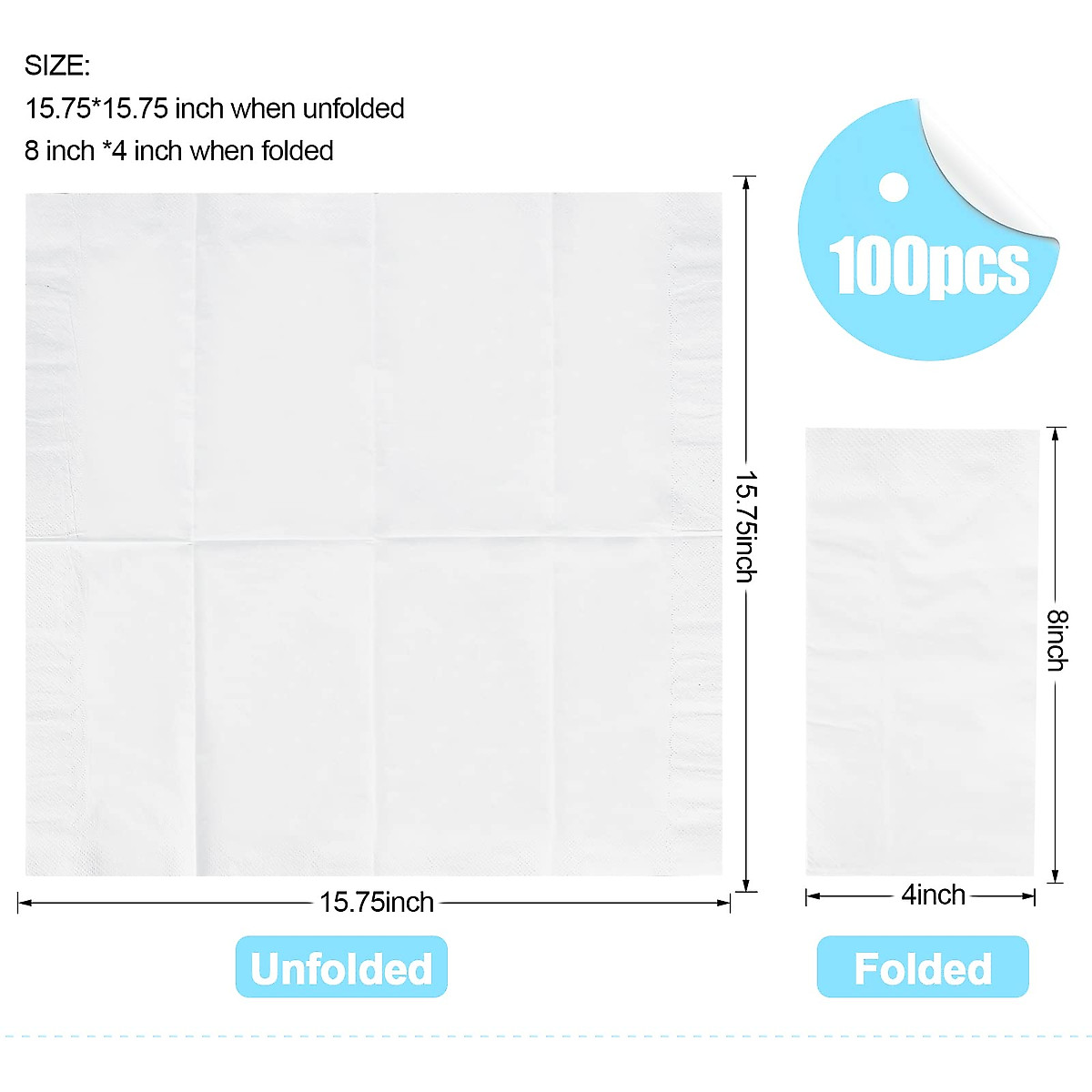 100 Pack Paper Napkins Guest Towels Disposable, Premium Quality 2-ply Dinner Napkins Disposable Soft, Absorbent, Party Napkins Wedding Napkins for Kitchen, Dinners or Events (white paper, Count, 100)