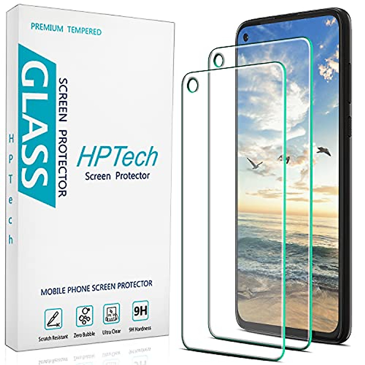 HPTech (2-Pack) Compatible for Moto G Power 2021 Tempered Glass Screen Protector, 9H Hardness, Cutout Camera Hole, HD Clear Case Friendly