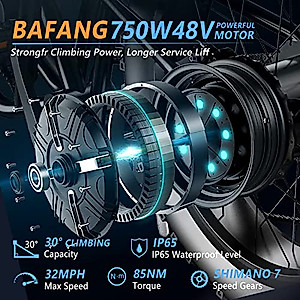 PEXMOR Electric Bike for Adults, 750W BAFANG Motor Ebike 32MPH Adult Electric Bicycle 48V 14AH LG Battery, 27.5" Electric Mountain Bike 7 Speed Gears Lockable Fork City Commuter E-Bike,UL Certified